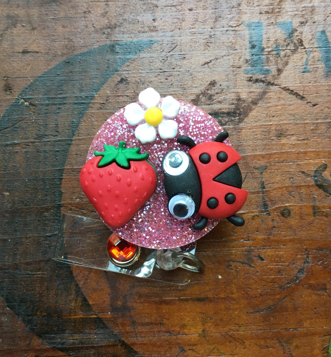 Strawberry & Ladybug ID Badge, Weighs Less Than 1 Oz - Etsy