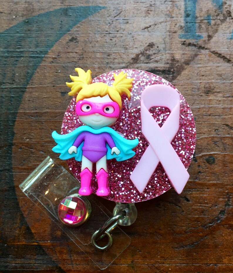 Breast Cancer Hope, Courage, Super Hero Support Ribbon Badge Reel - Etsy