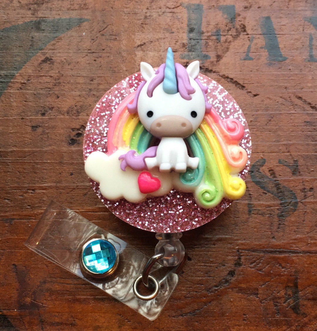 Baby Unicorn and Rainbow ID Badge Reel - Etsy