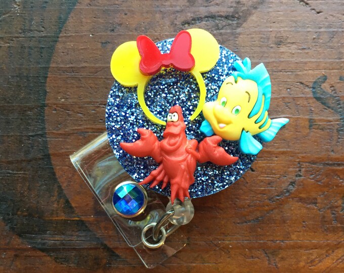 Little Mermaid Flounder & Sebastian ID Badge Reel - Etsy