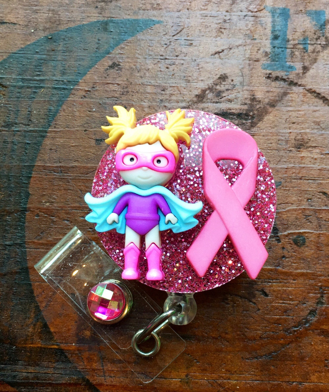 Breast Cancer Hope Courage Super Hero Support Ribbon Badge - Etsy
