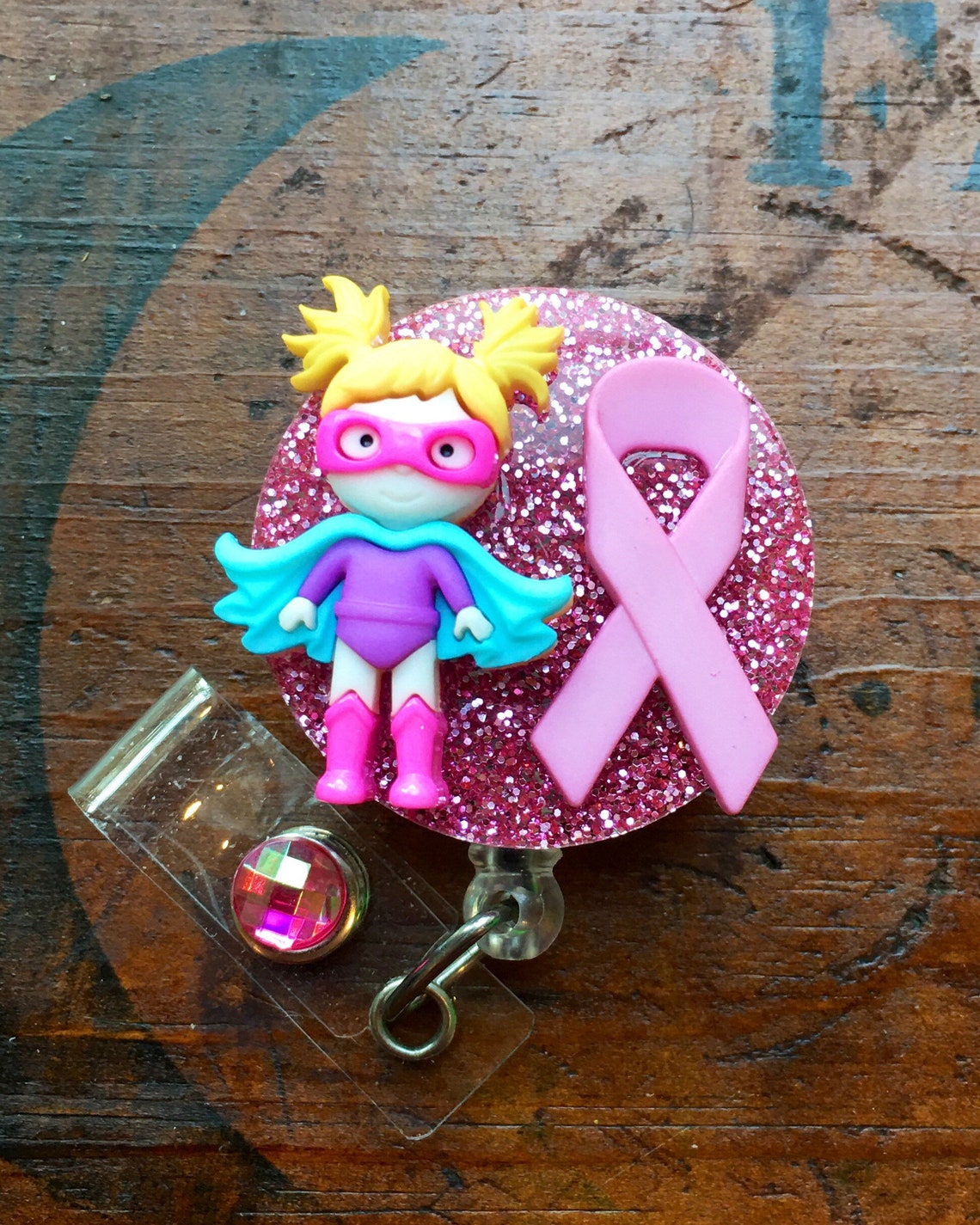Breast Cancer Hope Courage Super Hero Support Ribbon Badge - Etsy