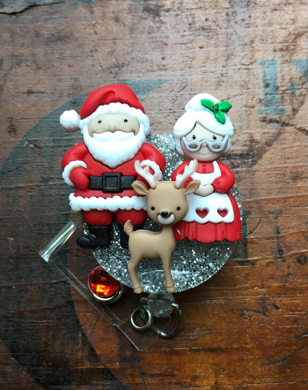 Christmas Santa, Rudolph and Mrs. Claus ID Badge Reel - Etsy