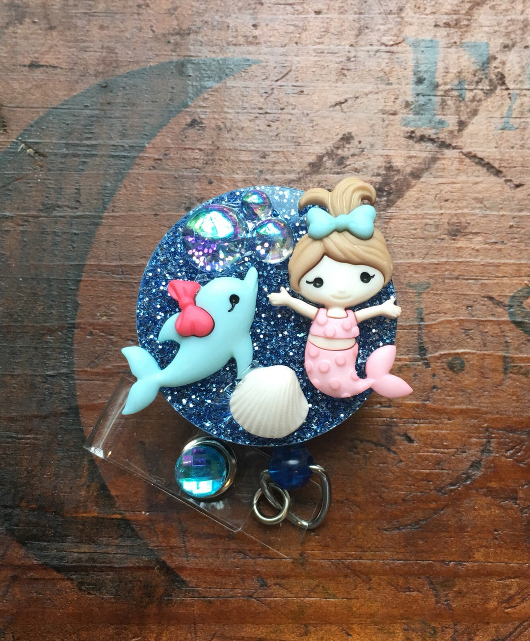 Mermaid Dolphin ID Badge Reel - Etsy