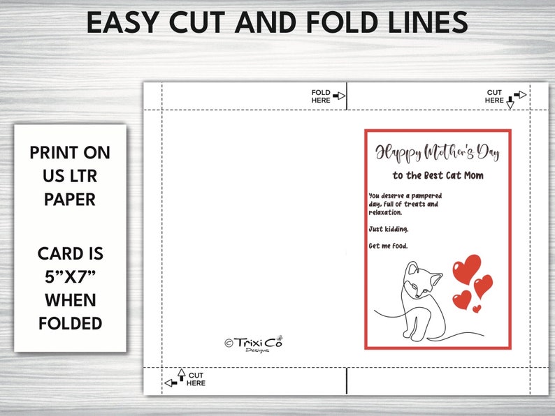 From the Cat Mother's Day Card, Printable Kitty Template for Cat Lover ...