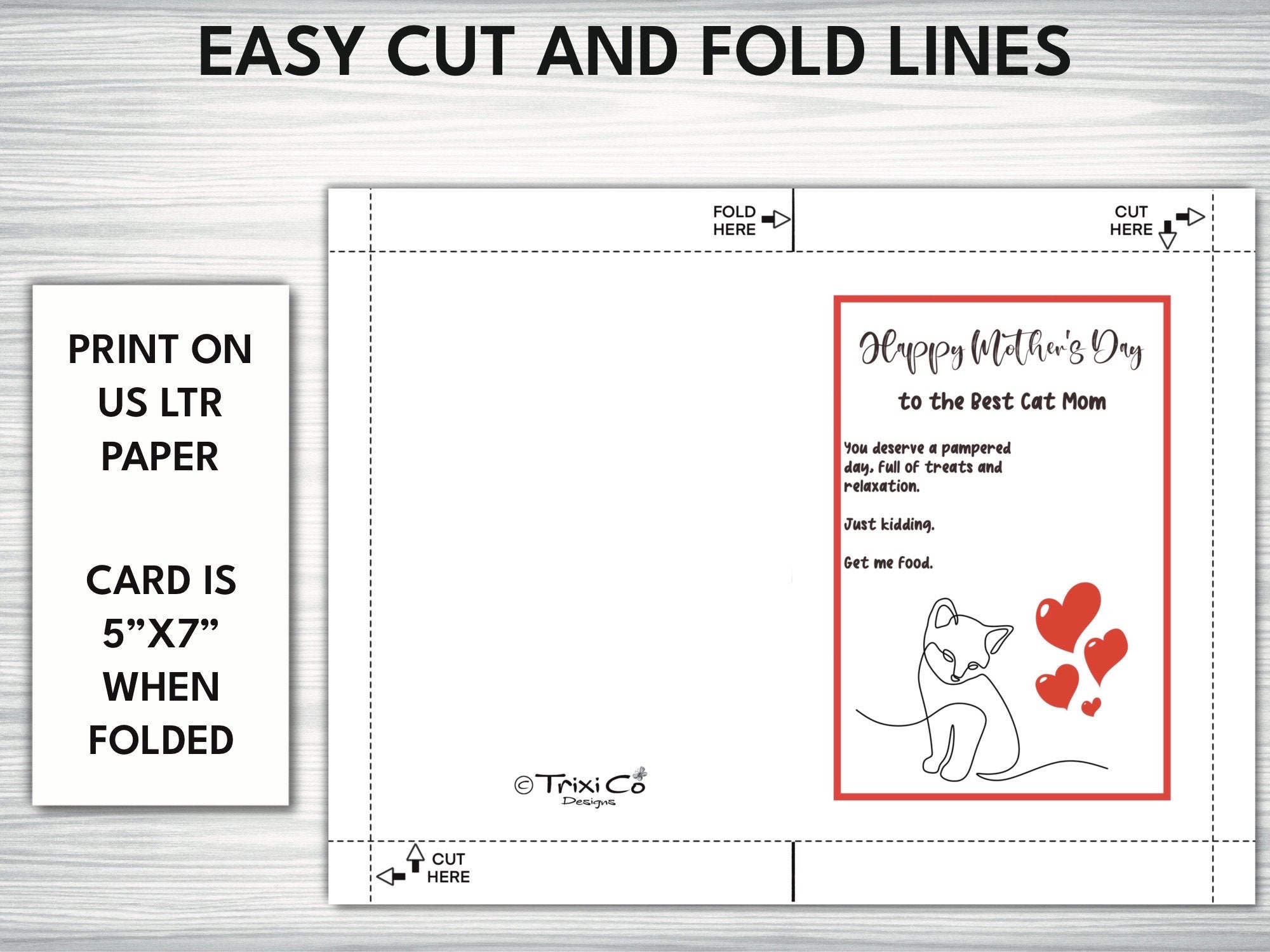From the Cat Mother's Day Card, Printable Kitty Template for Cat Lover ...