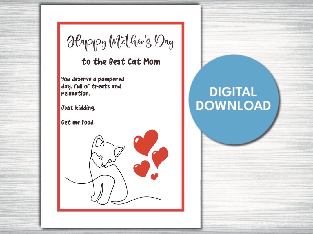 From the Cat Mother's Day Card, Printable Kitty Template for Cat Lover ...