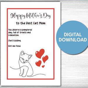 From the Cat Mother's Day Card, Printable Kitty Template for Cat Lover ...