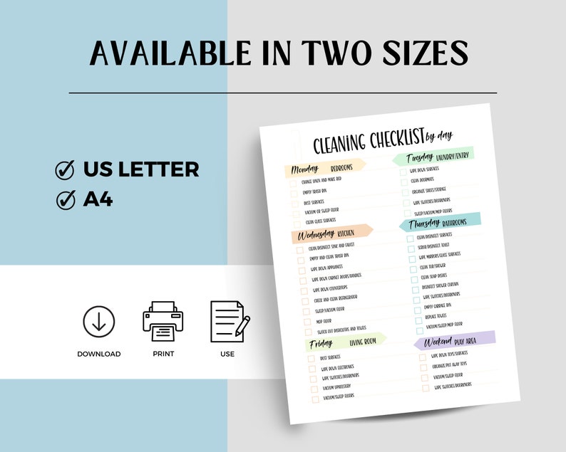 Editable Cleaning Checklist, Chore Checklist, Cleaning Printable - Etsy