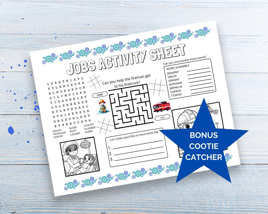 Printable Jobs Activity Page: Word Search, Maze, Jokes (PDF) - Etsy