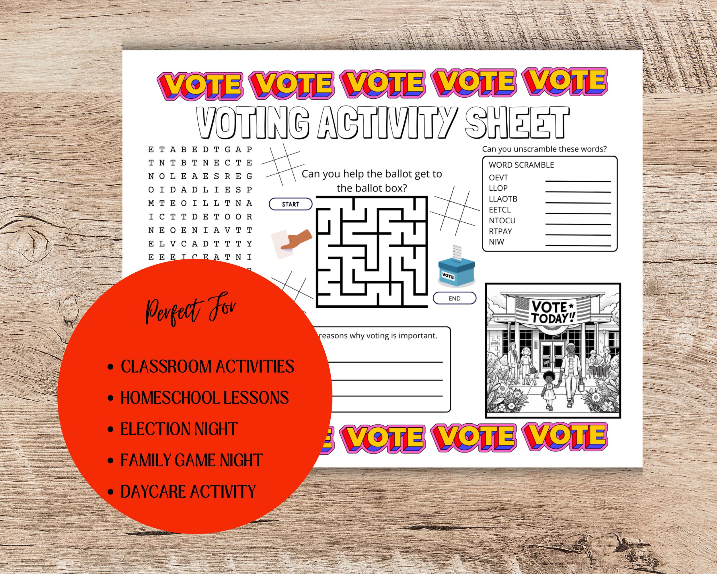 Election Day Coloring Page and Activity, Voting Activity Sheet, US ...