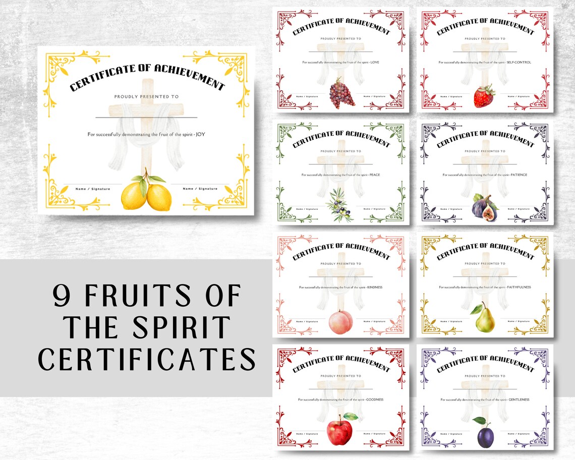 Fruits of the Spirit Certificates, Bible Study Package, Church and ...