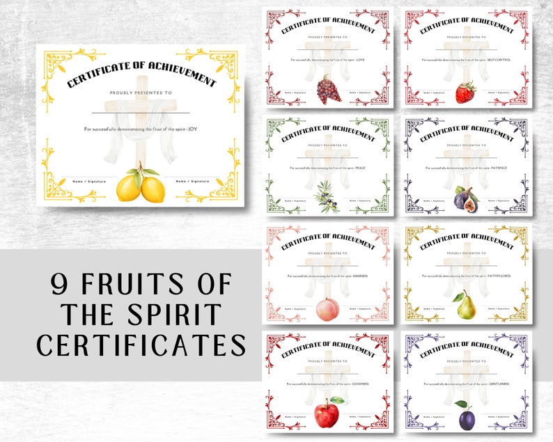 Fruits of the Spirit Certificates, Bible Study Package, Church and ...