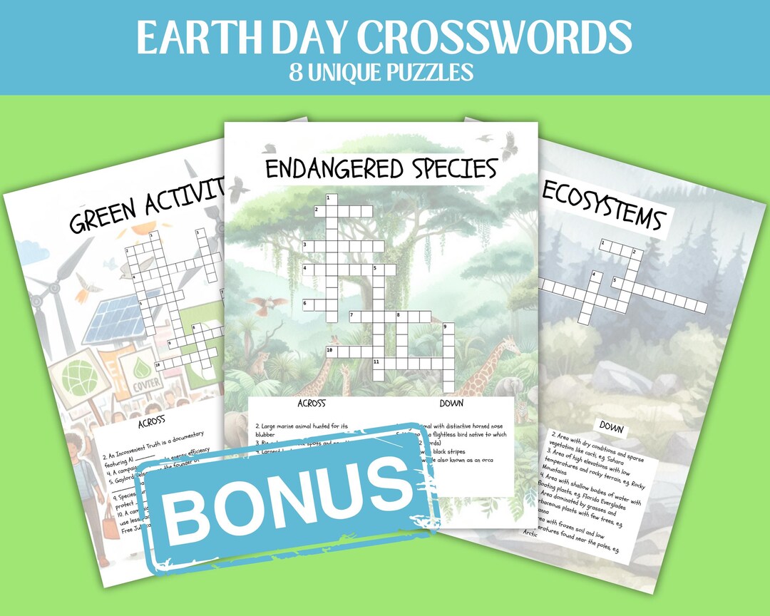 Earth Day Crossword Puzzle Bundle: Eco-friendly Learning (PDF) - Etsy UK
