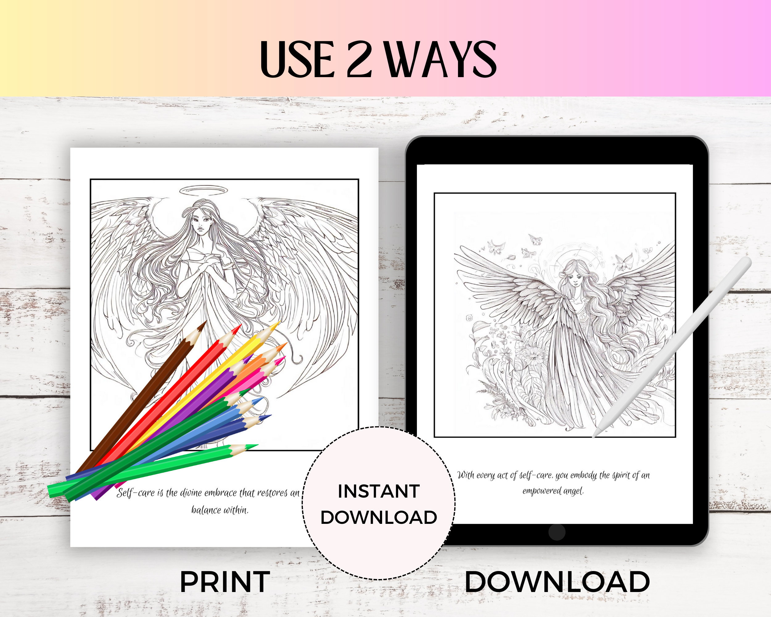 Guardian Angel Coloring Pages for Adults, Coloring Activity - Etsy