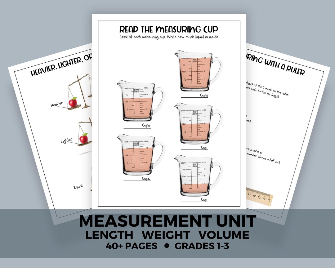 Measurement Worksheets for Kids Grade 1-3 | Length Weight Volume Pdf - Etsy