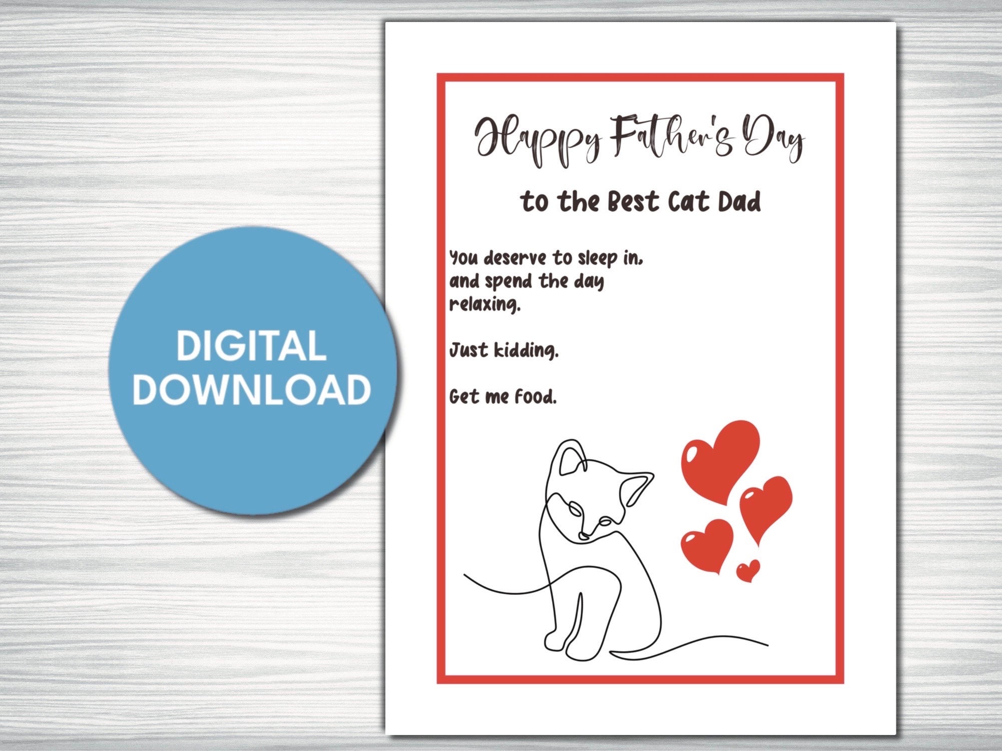 From the Cat Father's Day Card Printable Kitty Template - Etsy