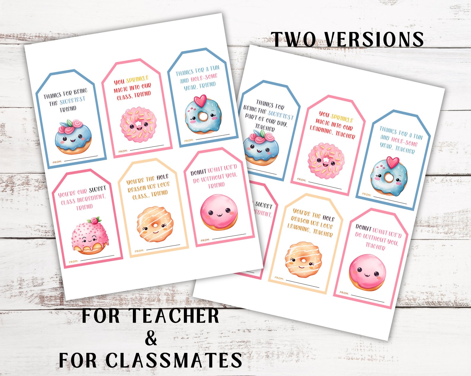 Printable Valentine's Donut Gift Tags, Teacher Appreciation, Classroom ...