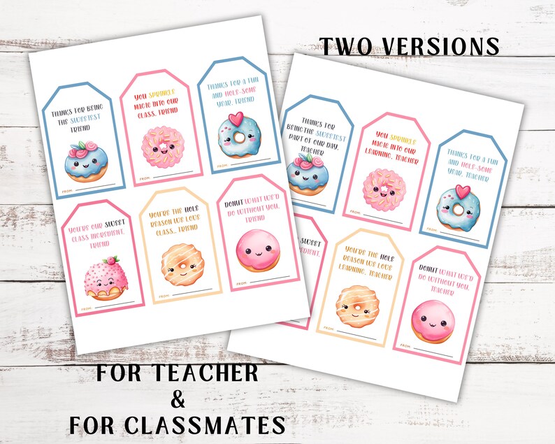 Printable Valentine's Donut Gift Tags, Teacher Appreciation, Classroom ...