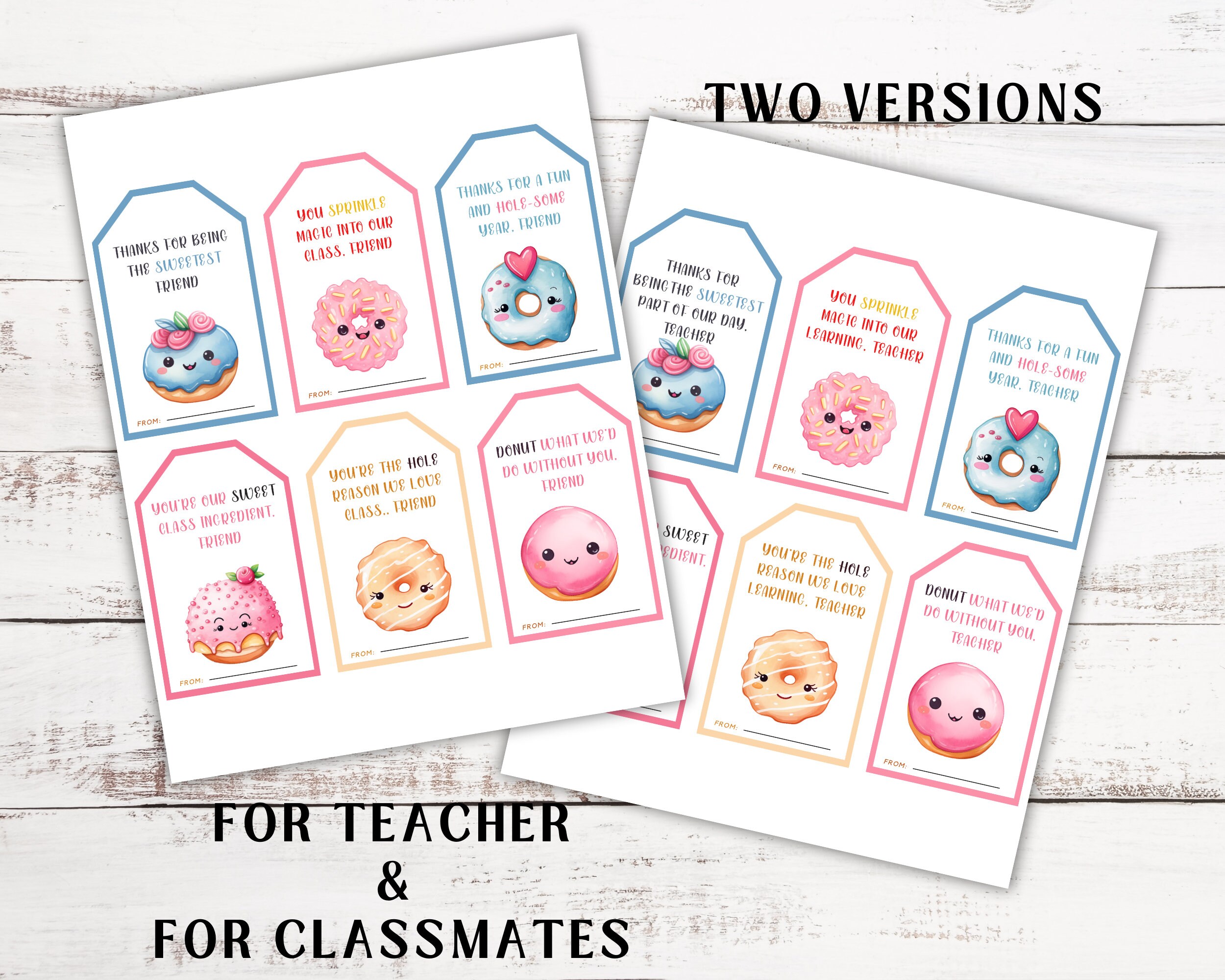 Printable Valentine's Donut Gift Tags, Teacher Appreciation, Classroom ...