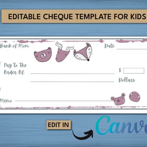 Editable Check Template for Children, Life Skills Activity - Etsy