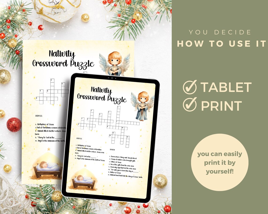 Nativity Crossword Puzzle: Christian Activity for Kids (digital ...