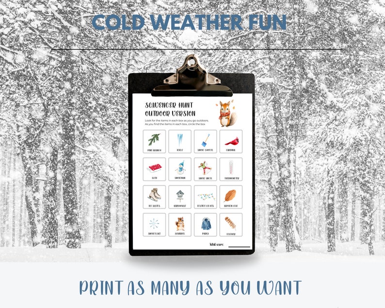 Winter Scavenger Hunt for Kids, Children's Treasure Hunt, Winter ...