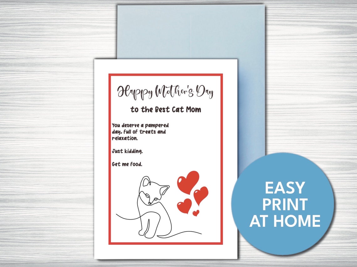 From the Cat Mother's Day Card, Printable Kitty Template for Cat Lover ...