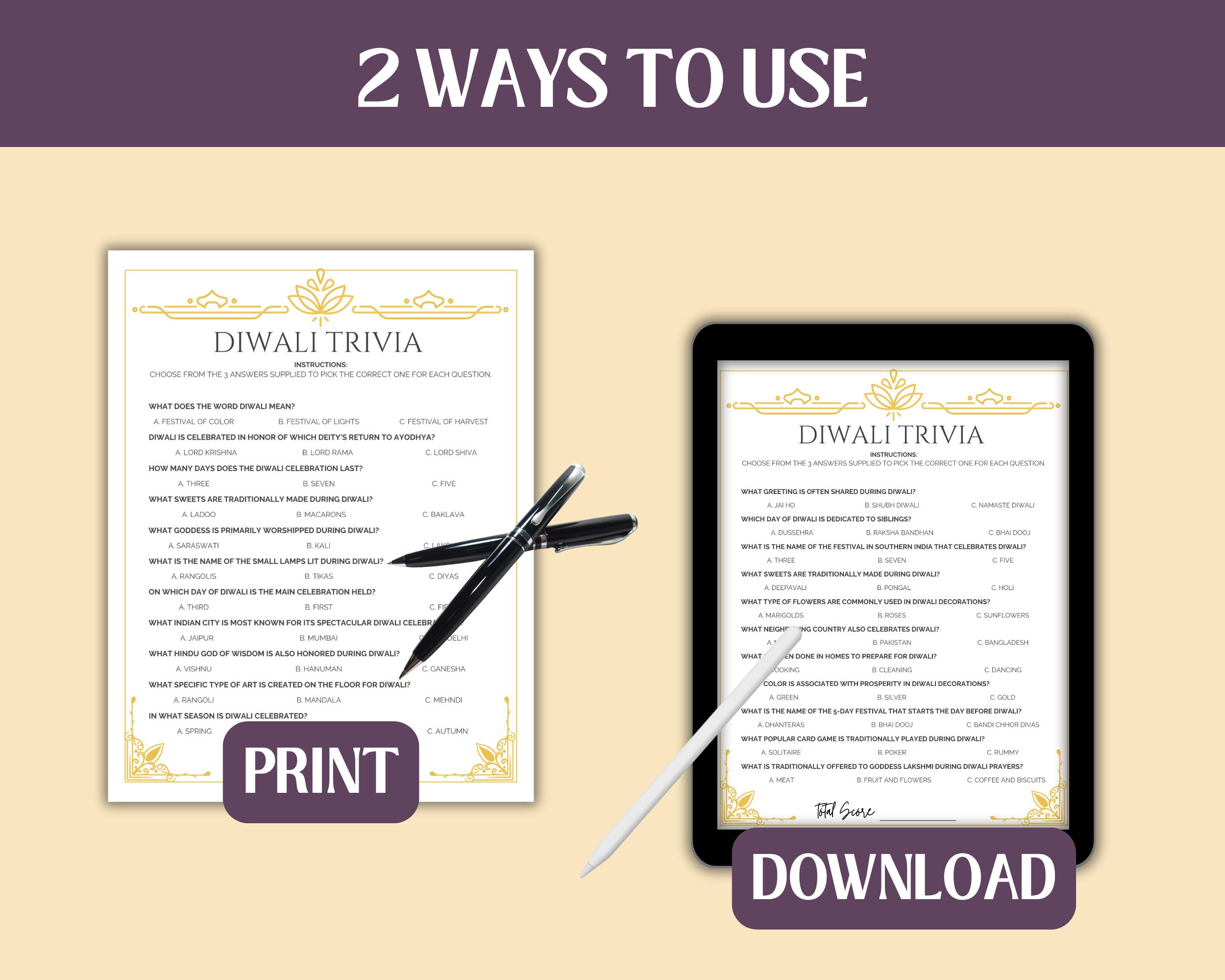 Diwali Trivia Game for Kids: Family & Classroom Activity (printable) - Etsy