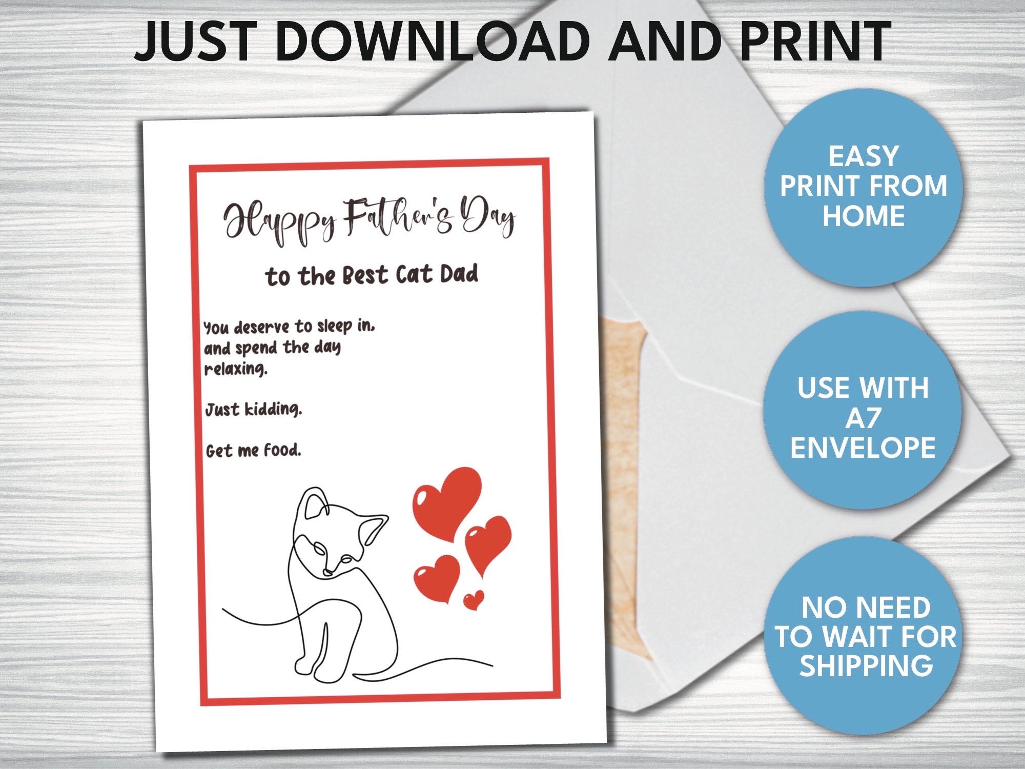 From the Cat Father's Day Card Printable Kitty Template - Etsy
