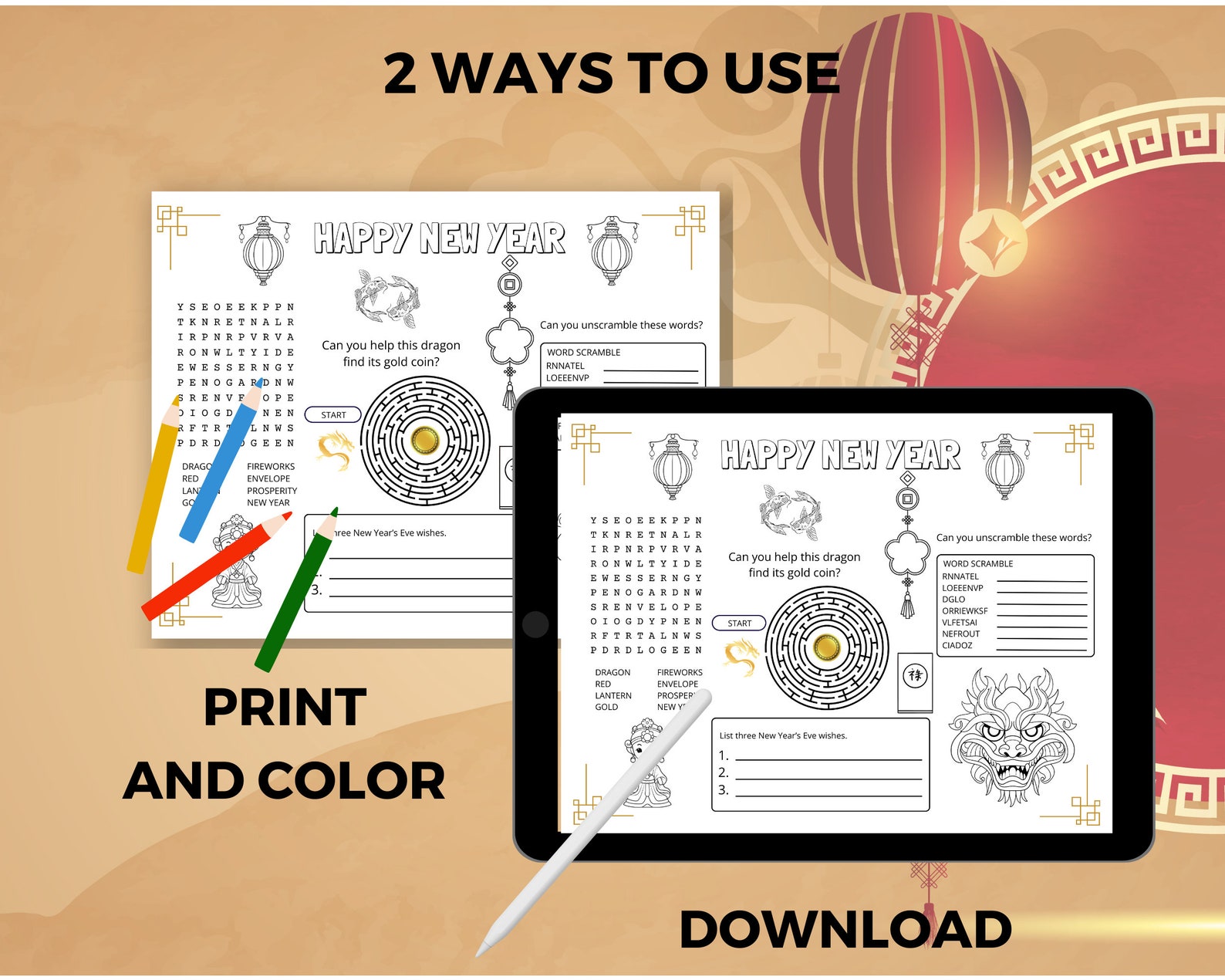 Chinese New Year Coloring Page, Lunar New Year Placemat, Activity Sheet ...