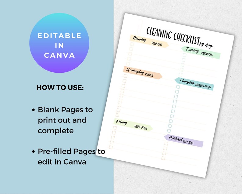 Editable Cleaning Checklist: Chore Breakdown, Daily & Weekly (printable ...