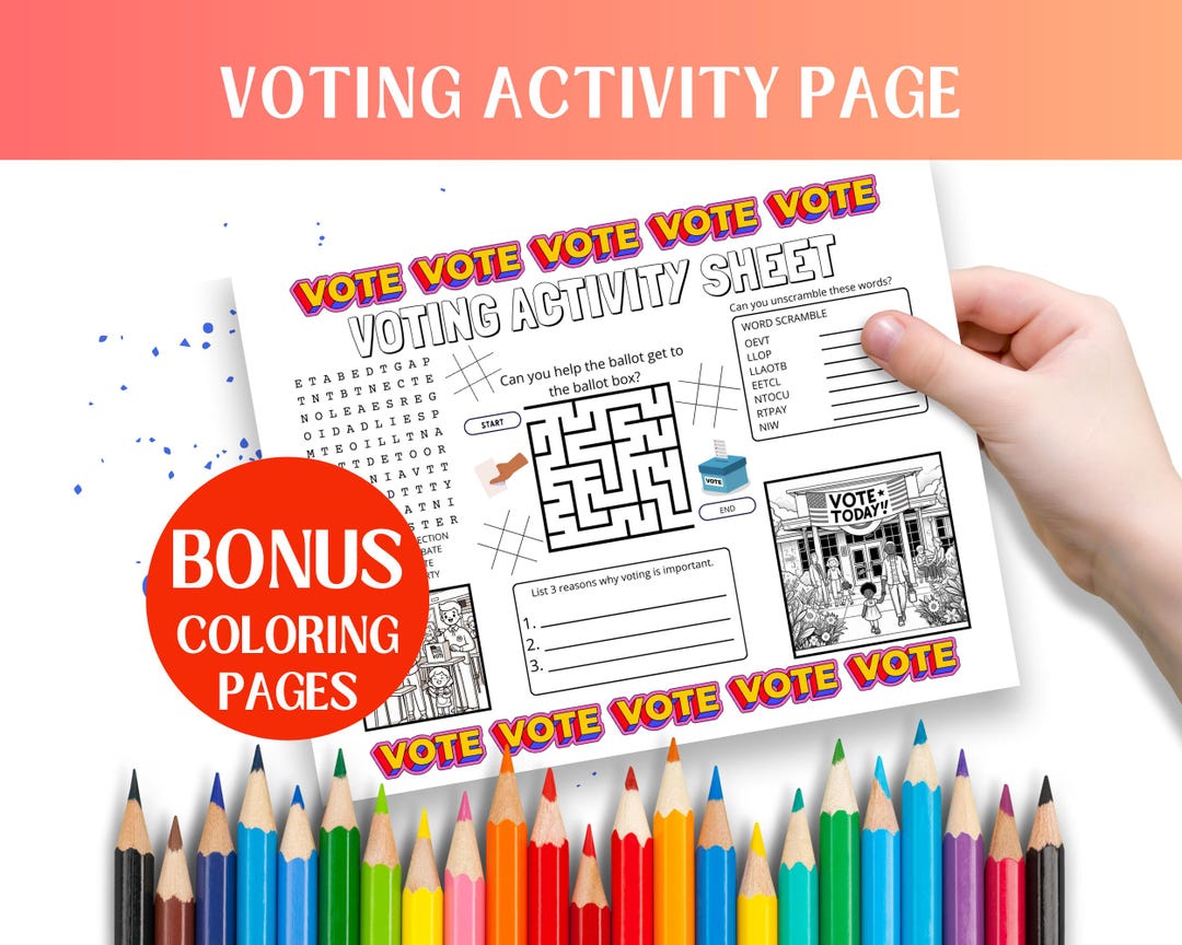 Election Day Coloring Page and Activity, Voting Activity Sheet, US ...