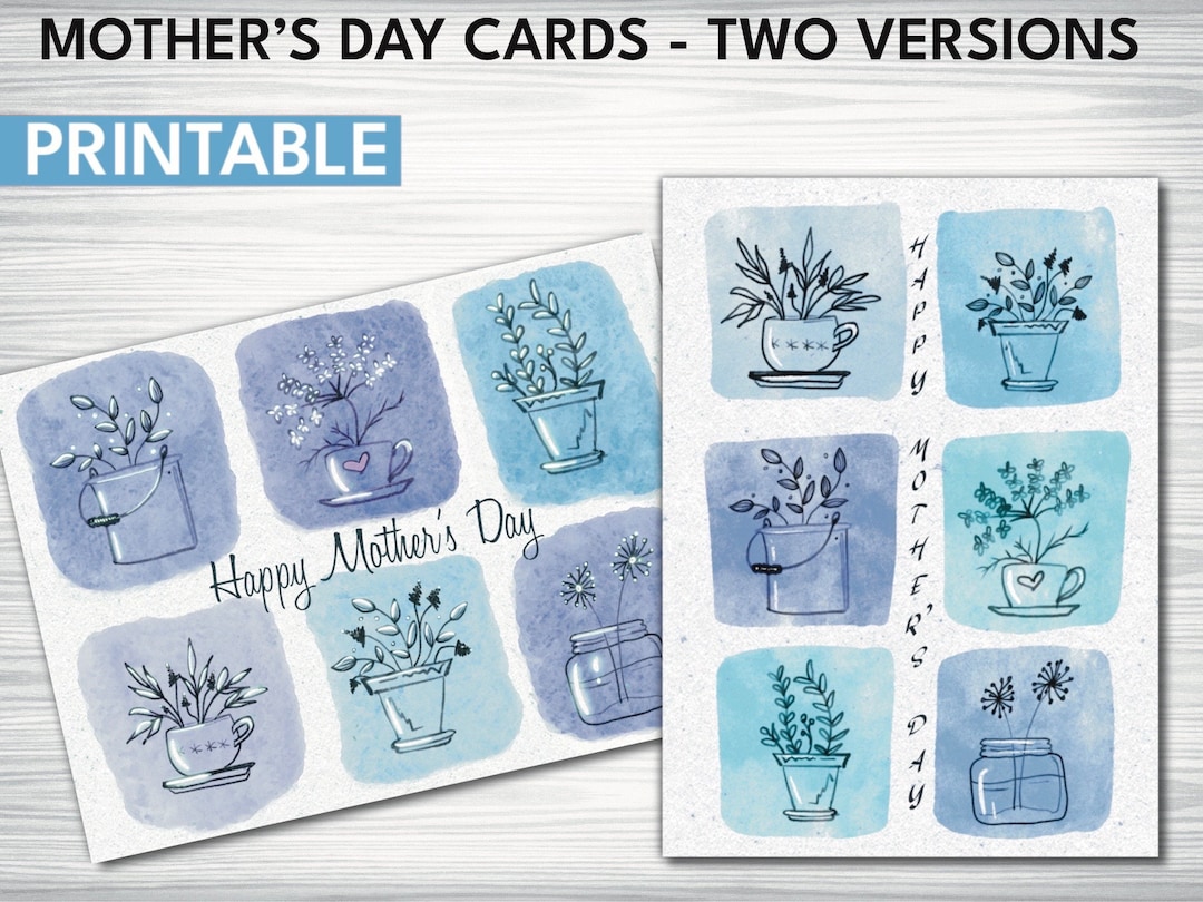 Mother's Day Printable Card Floral Template Potted Plant - Etsy