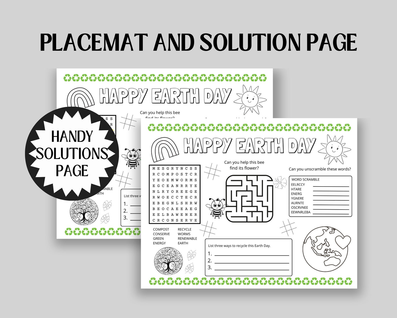 Printable Earth Day Coloring Activity, Earth Day Placemat - Etsy