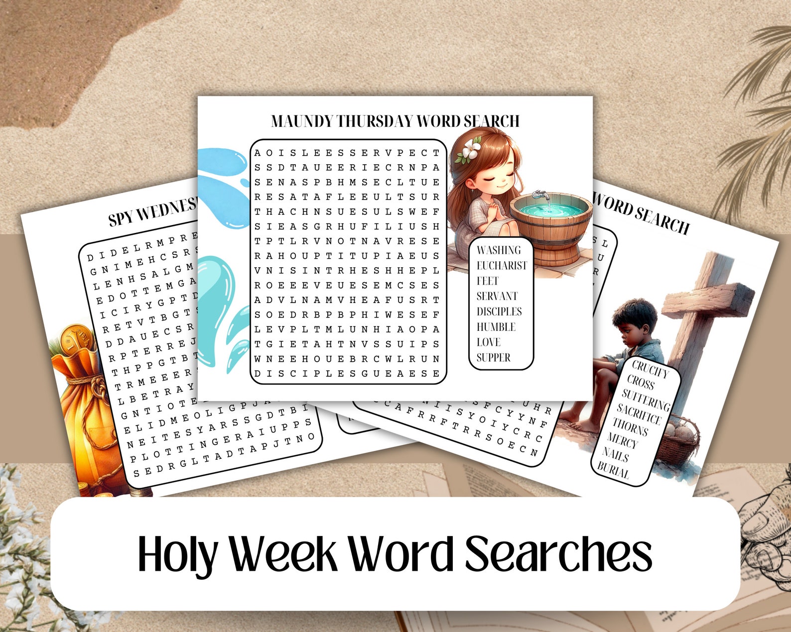 Holy Week Word Search Puzzles, Bible Study Activity, Sunday School ...