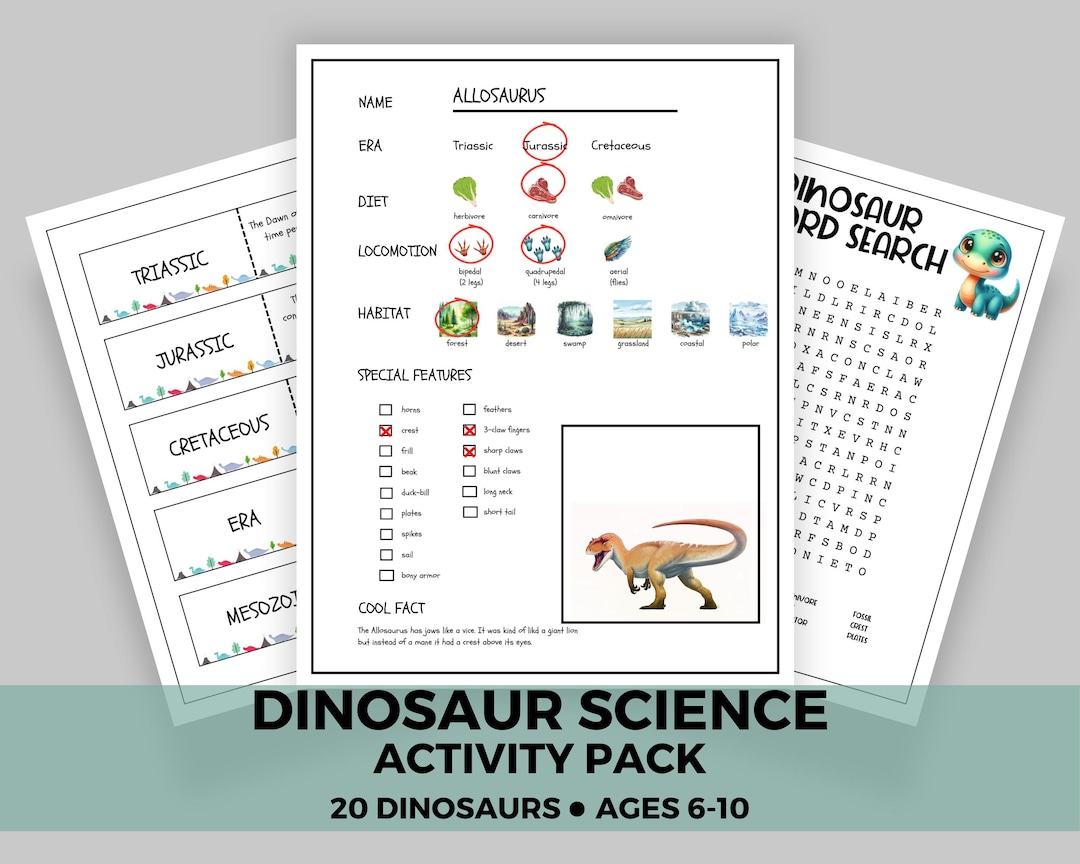 Dinosaur Science Activity Pack for Kids | Printable Worksheets (PDF) - Etsy