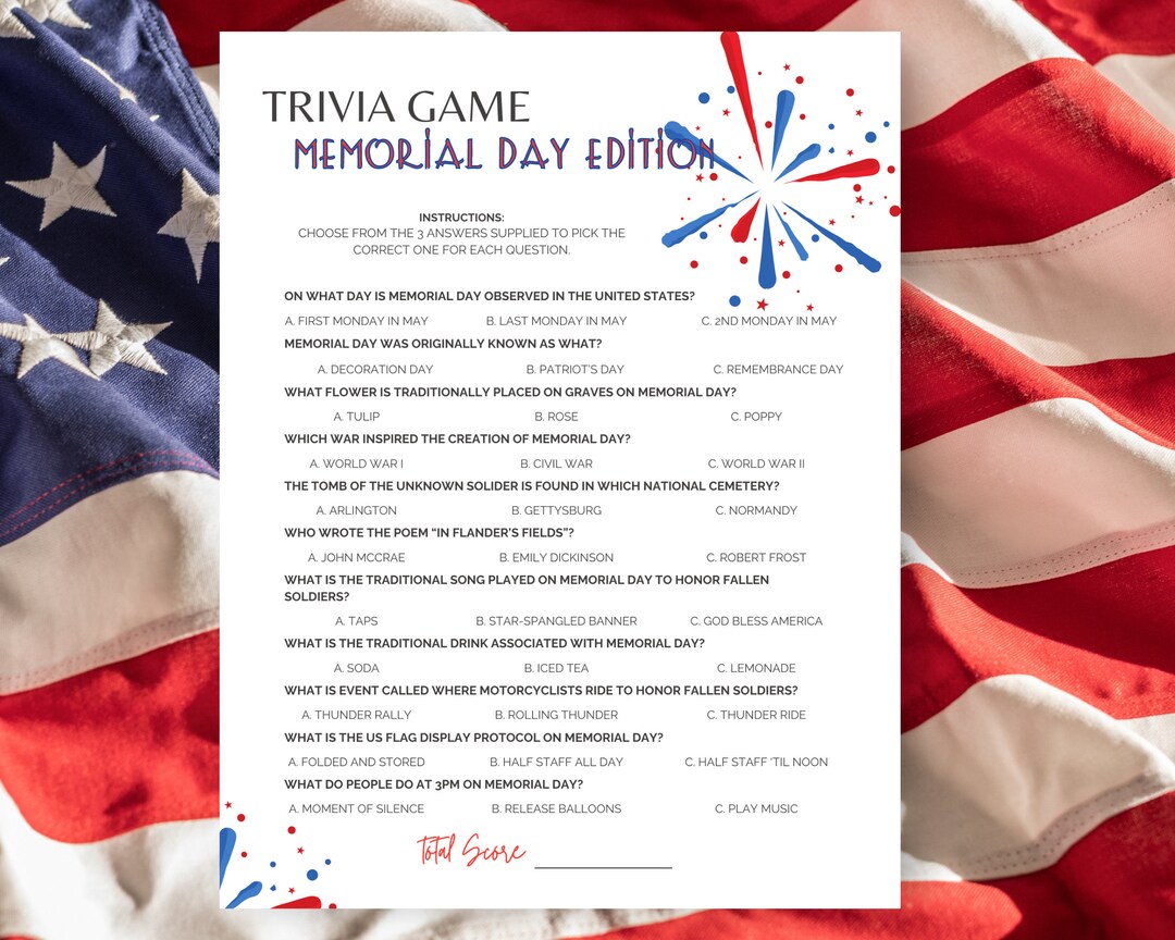 Memorial Day Trivia Game Memorial Day Activity Memorial Day Trivia - Etsy Memorial Day Trivia Game Memorial Day Activity Memorial Day Trivia - Etsy