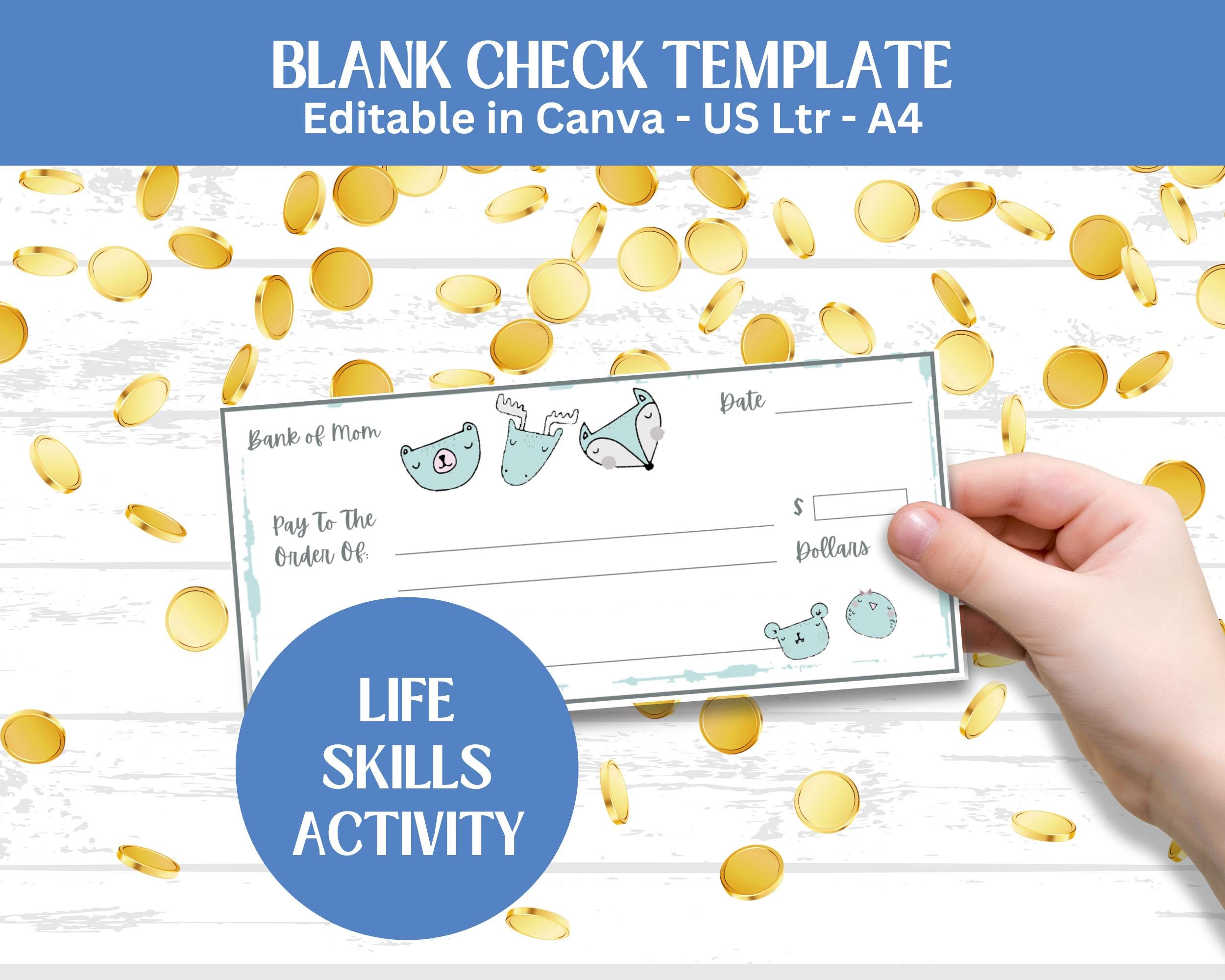Plantilla de cheque editable para niños, actividad de habilidades para ...