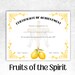 Fruits of the Spirit Certificates, Bible Study Package, Church and ...