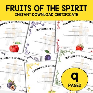 Fruits of the Spirit Certificates, Bible Study Package, Church and ...