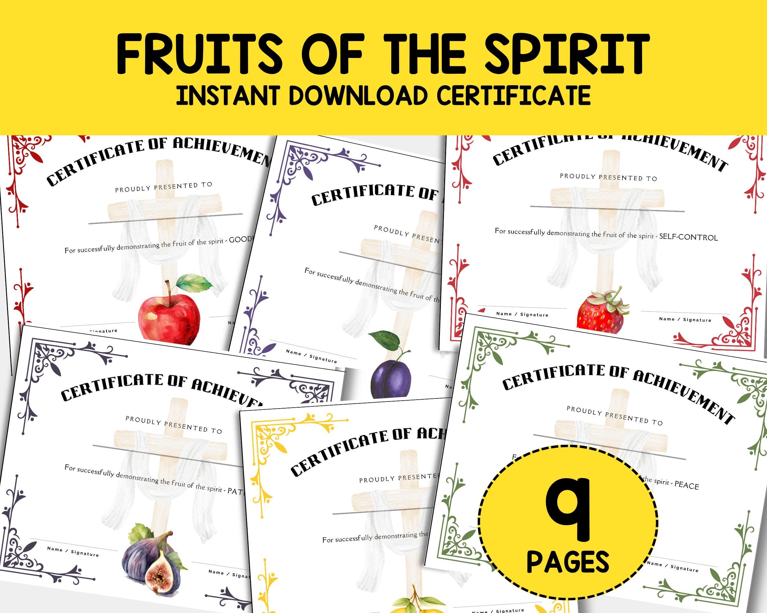 Fruits of the Spirit Certificates, Bible Study Package, Church and ...