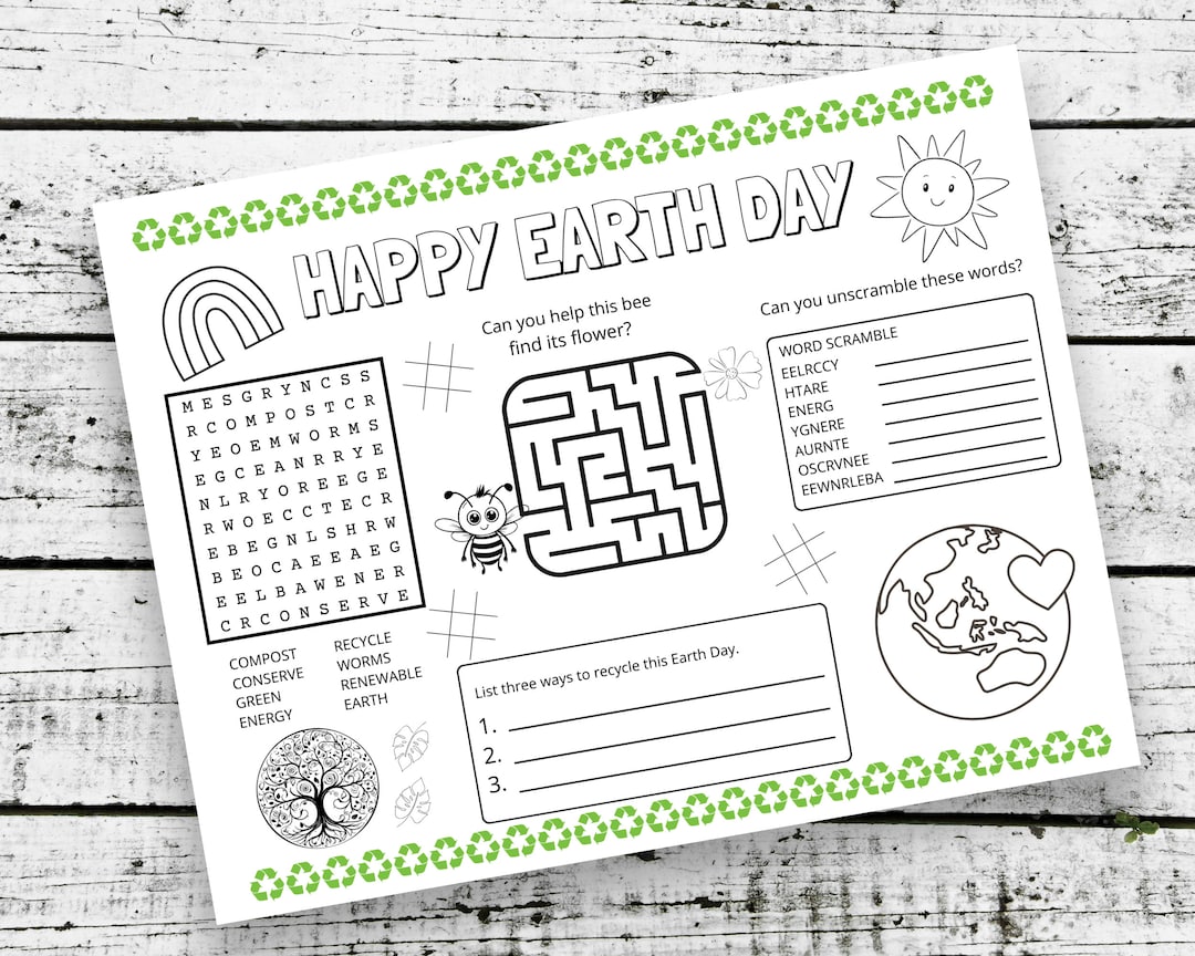 Printable Earth Day Coloring Activity, Earth Day Placemat - Etsy