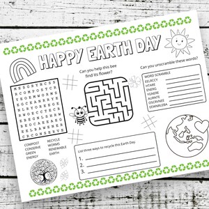 Printable Earth Day Coloring Activity, Earth Day Placemat - Etsy
