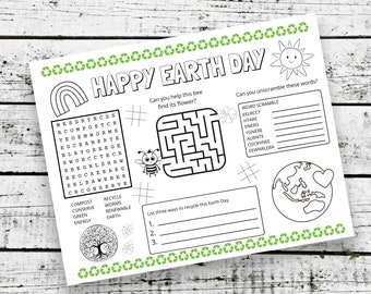 Earth Day Coloring Placemat Printable Earth Day Coloring Page for Kids ...