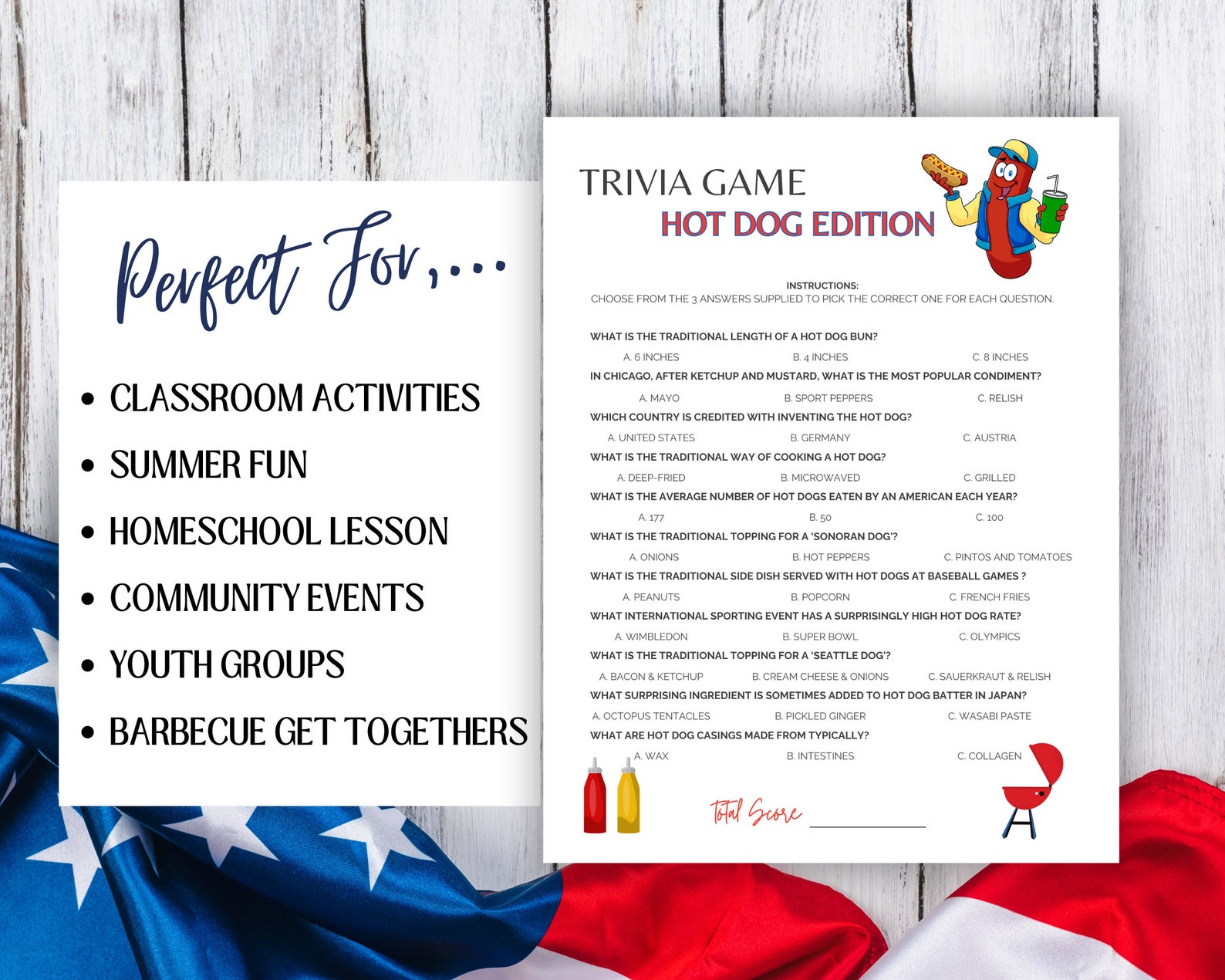 Hotdog Trivia Game: Summer BBQ, 4th of July Activity (PDF) - Etsy