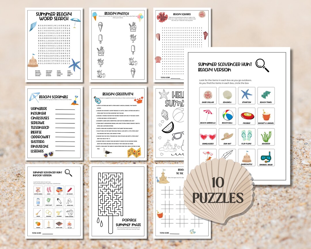 Children's Activity Pages for Kids, Puzzles for the Beach, Summer ...