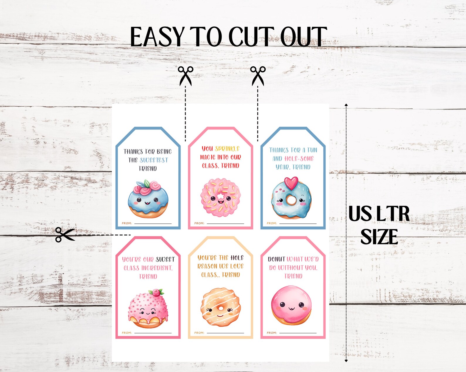 Printable Valentine's Donut Gift Tags, Teacher Appreciation, Classroom ...