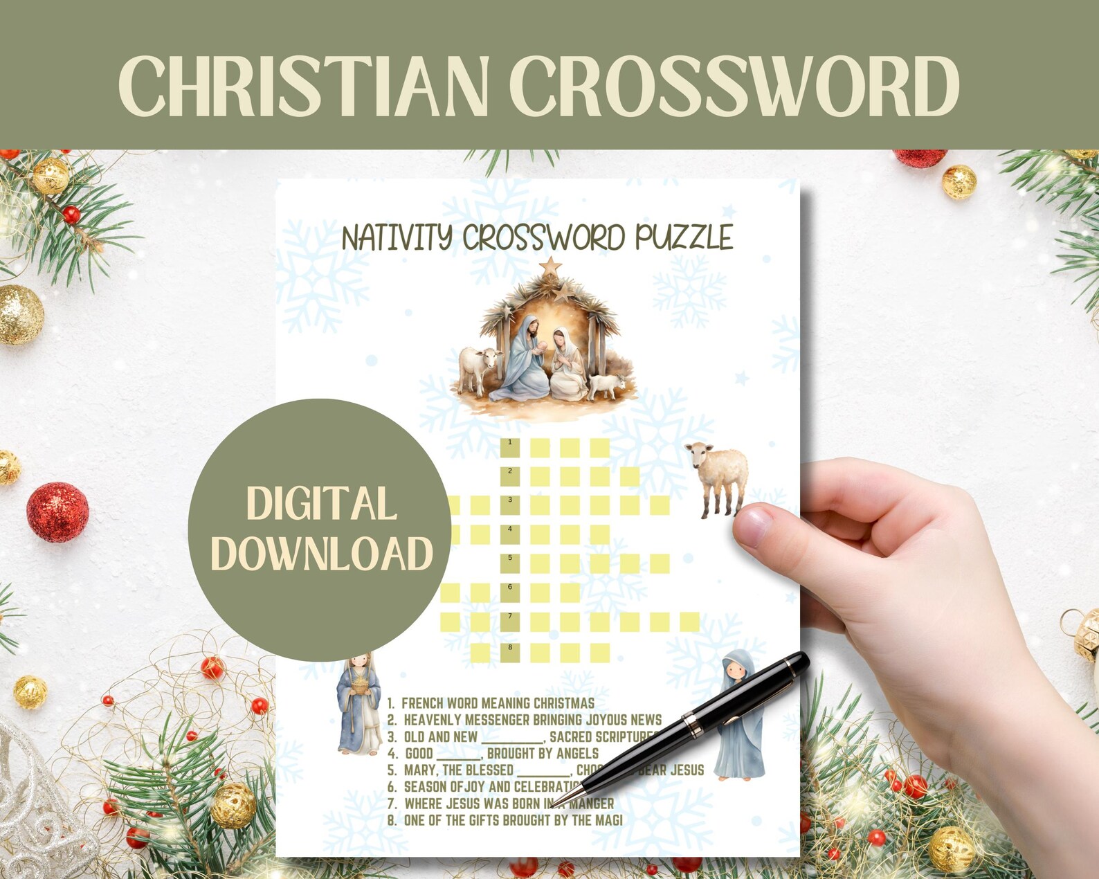 Nativity Crossword Puzzle: Christian Christmas Game (digital Download ...