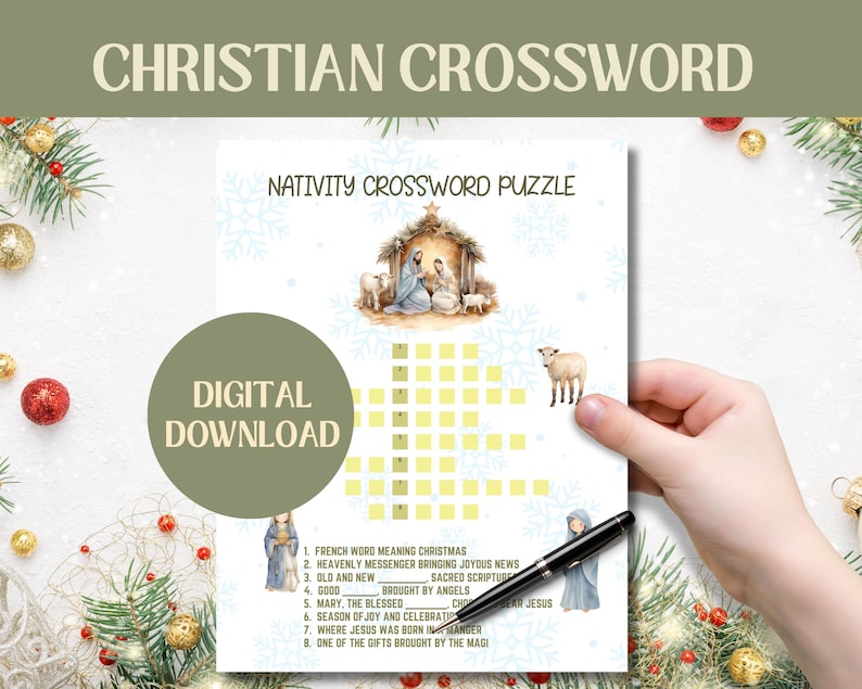 Nativity Crossword Puzzle: Christian Christmas Game (digital Download ...